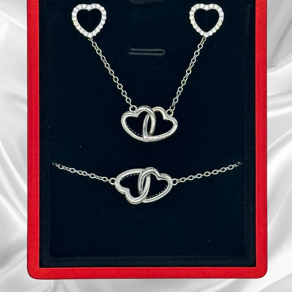 Interlocking Hearts Jewellery Set, Necklace, Earrings & Bracelet- DHSS