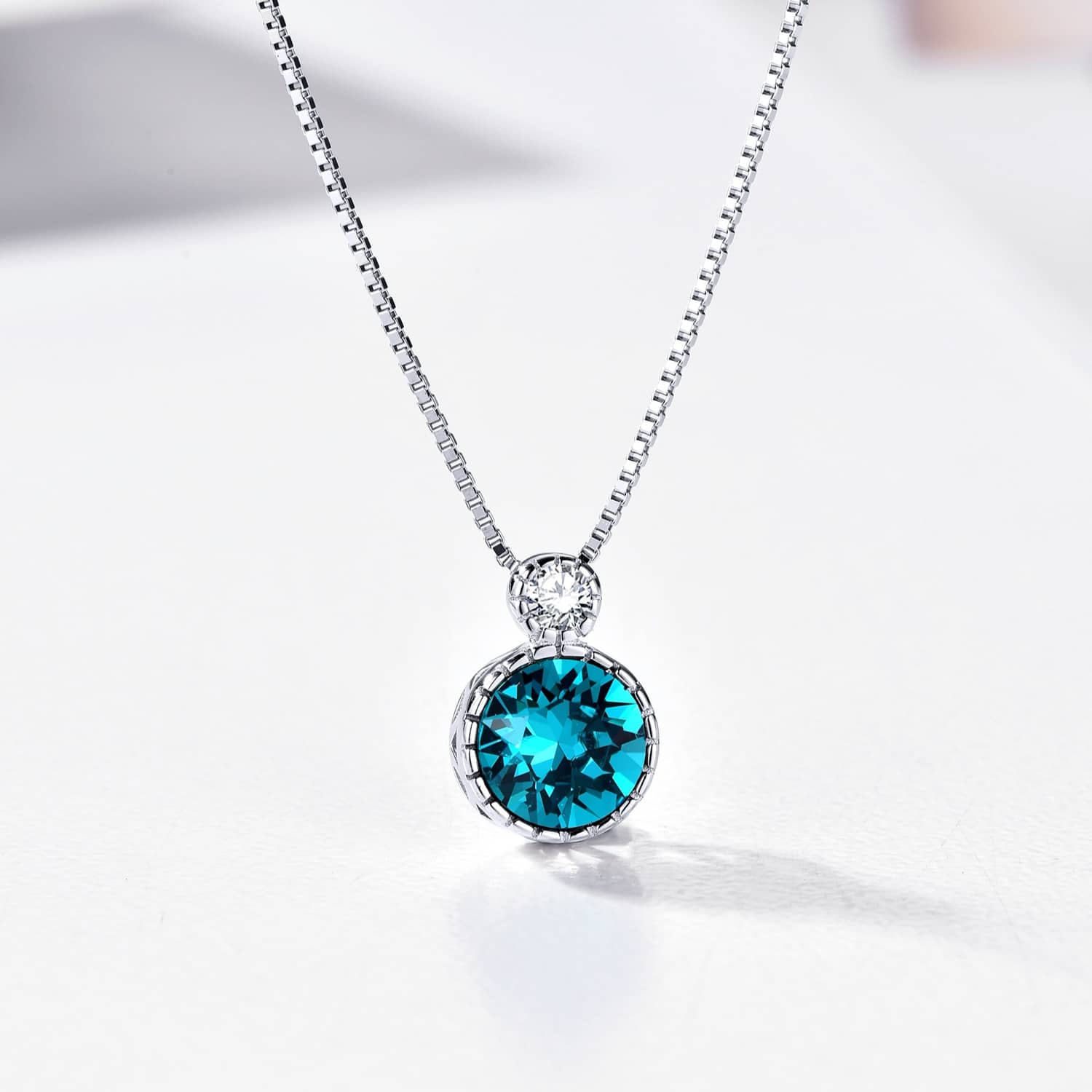 Aquamarine Austrian Crystal Solitaire Pendant