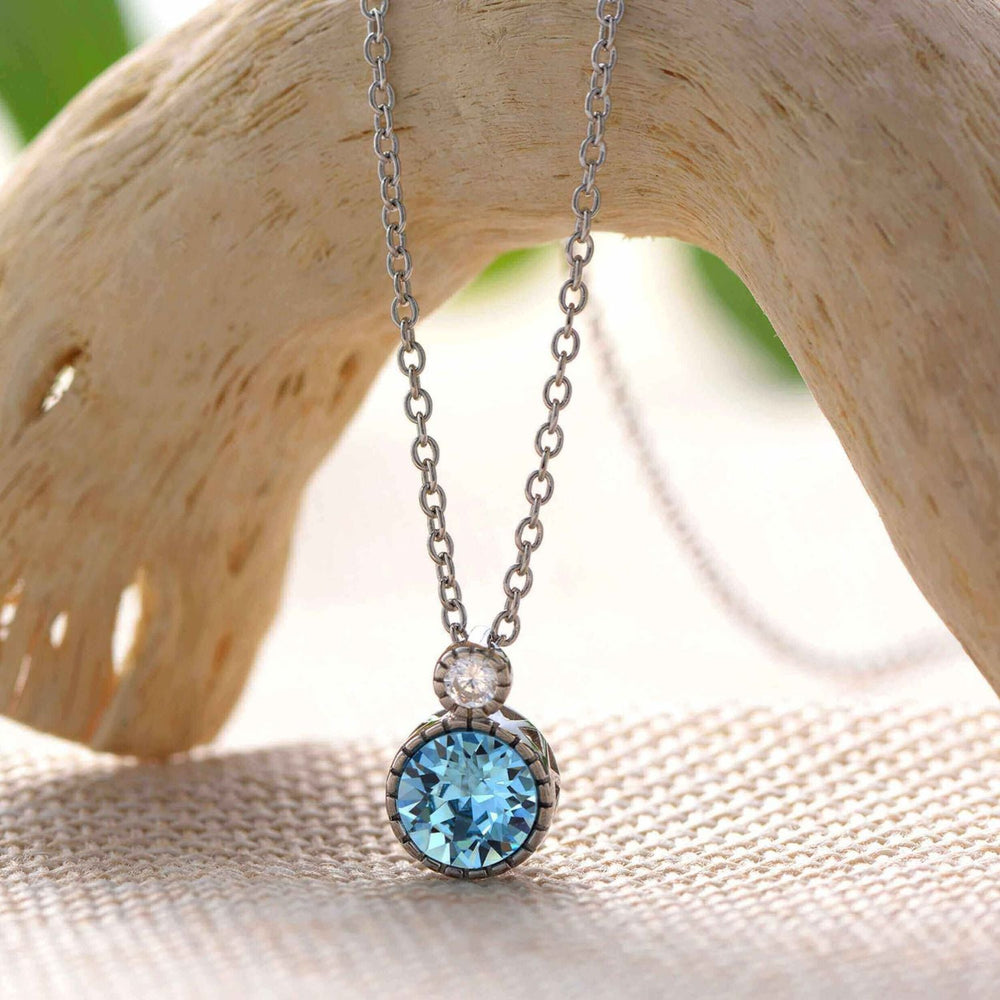 Aquamarine Austrian Crystal Solitaire Pendant