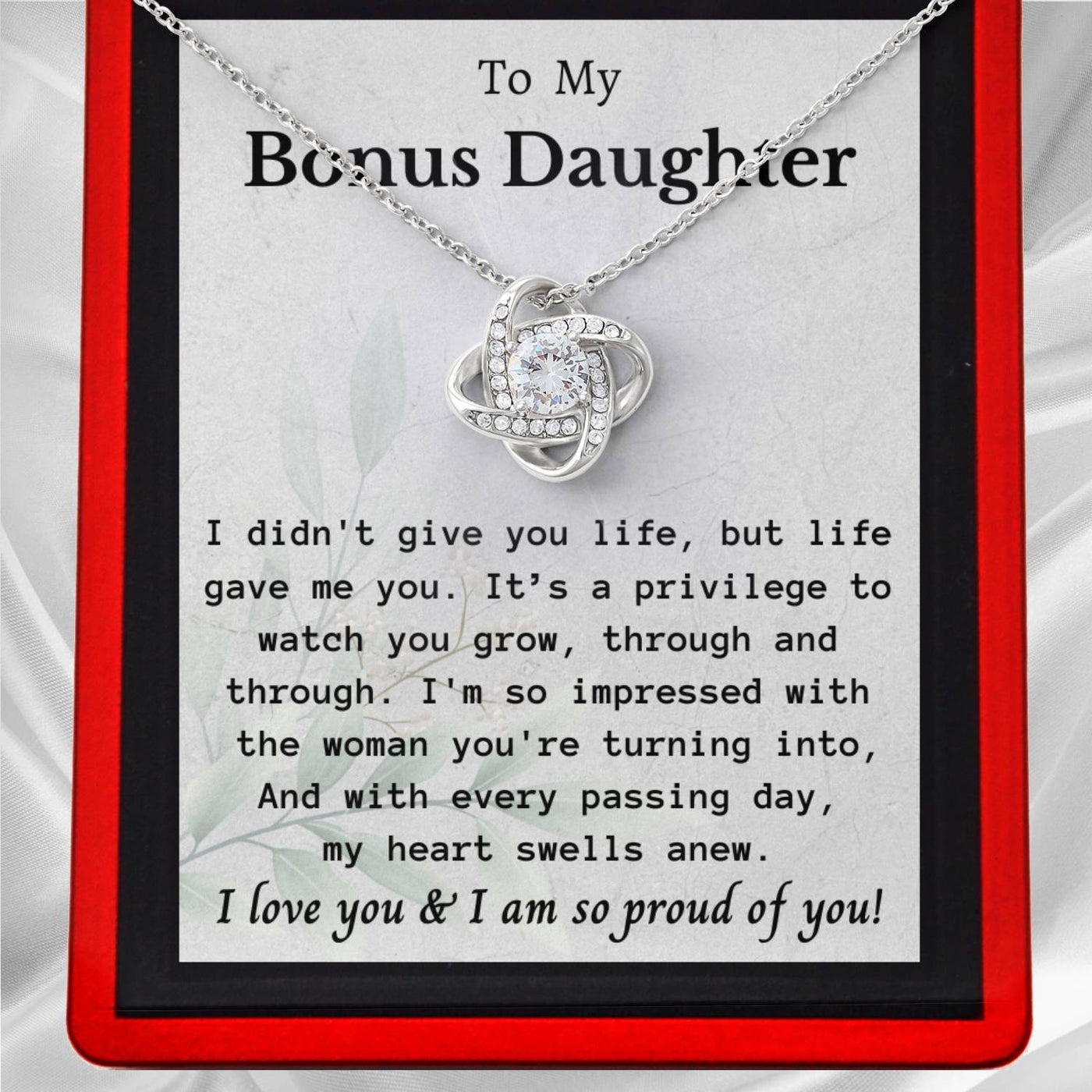 To My Bonus Daughter Silver Love Knot Necklace