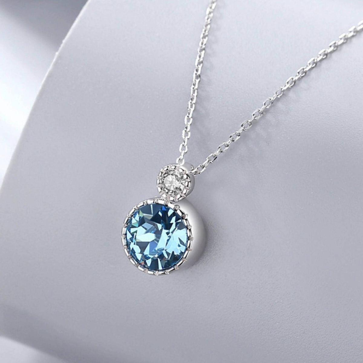 Aquamarine Austrian Crystal Solitaire Pendant